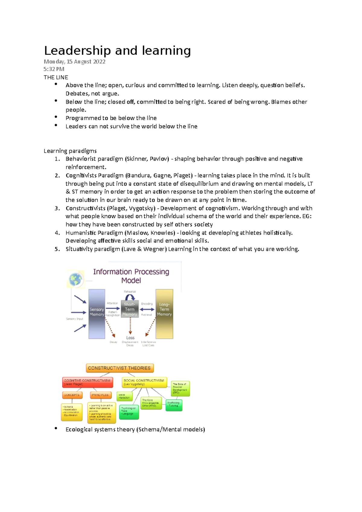 Leadership and learning notes - Leadership and learning Monday, 15 ...