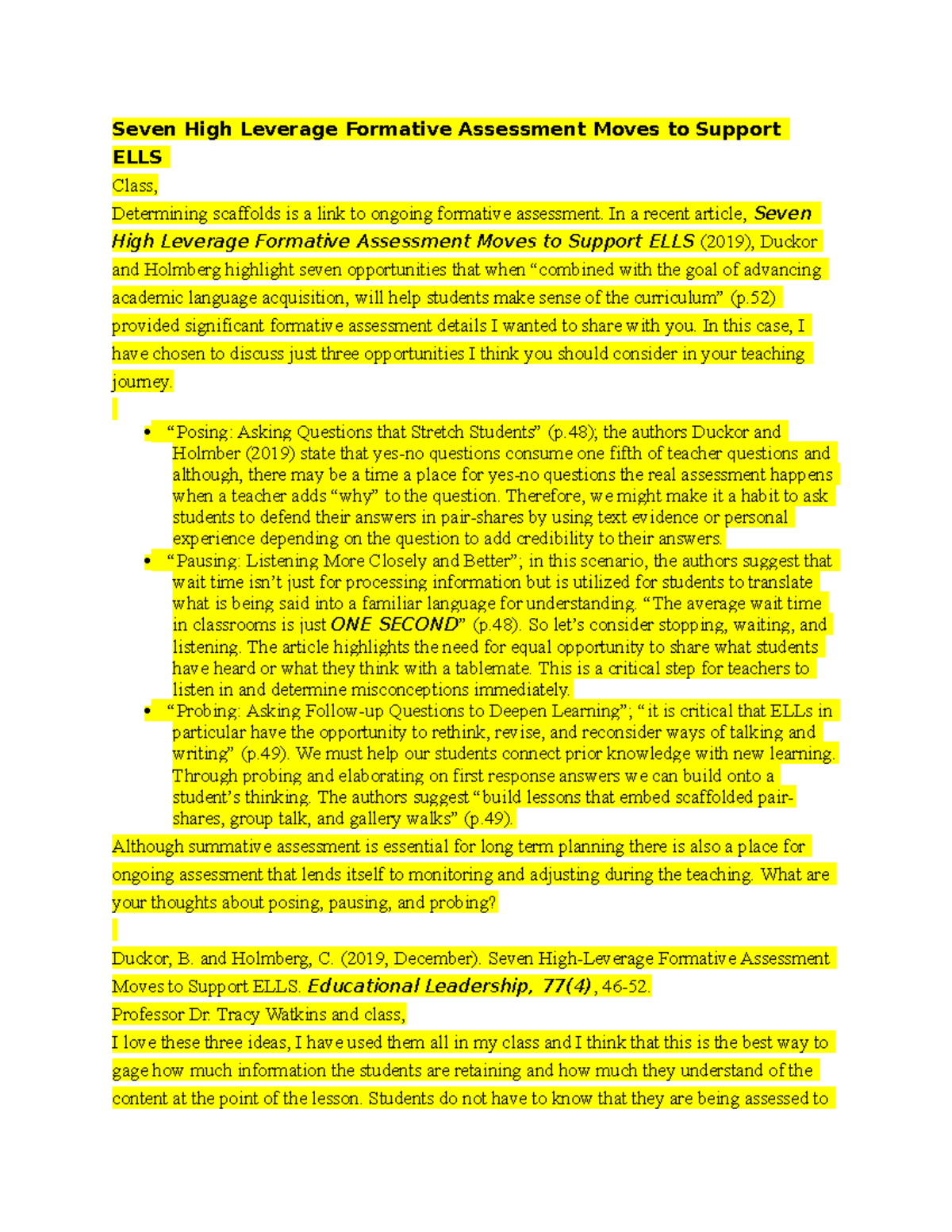 ESL 440N-0500 Topic 5 DQ 1 and DQ 2 and extra questions for Sherry Lynn Breece - Seven High ...