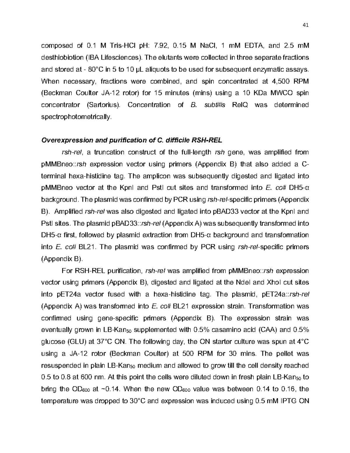 Evaluating the Role of the Stringent Response Mechanism in Clo-9 - composed of 0 M Tris-HCl pH ...
