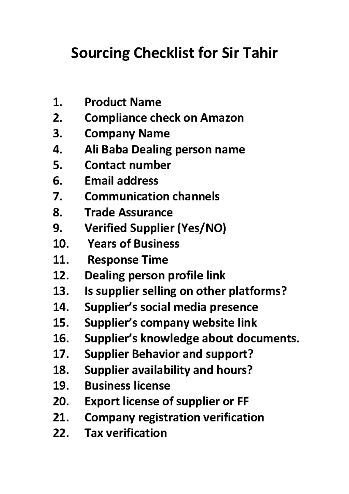 Sourcing Checklist - Supplier Behavior and support? Supplier ...