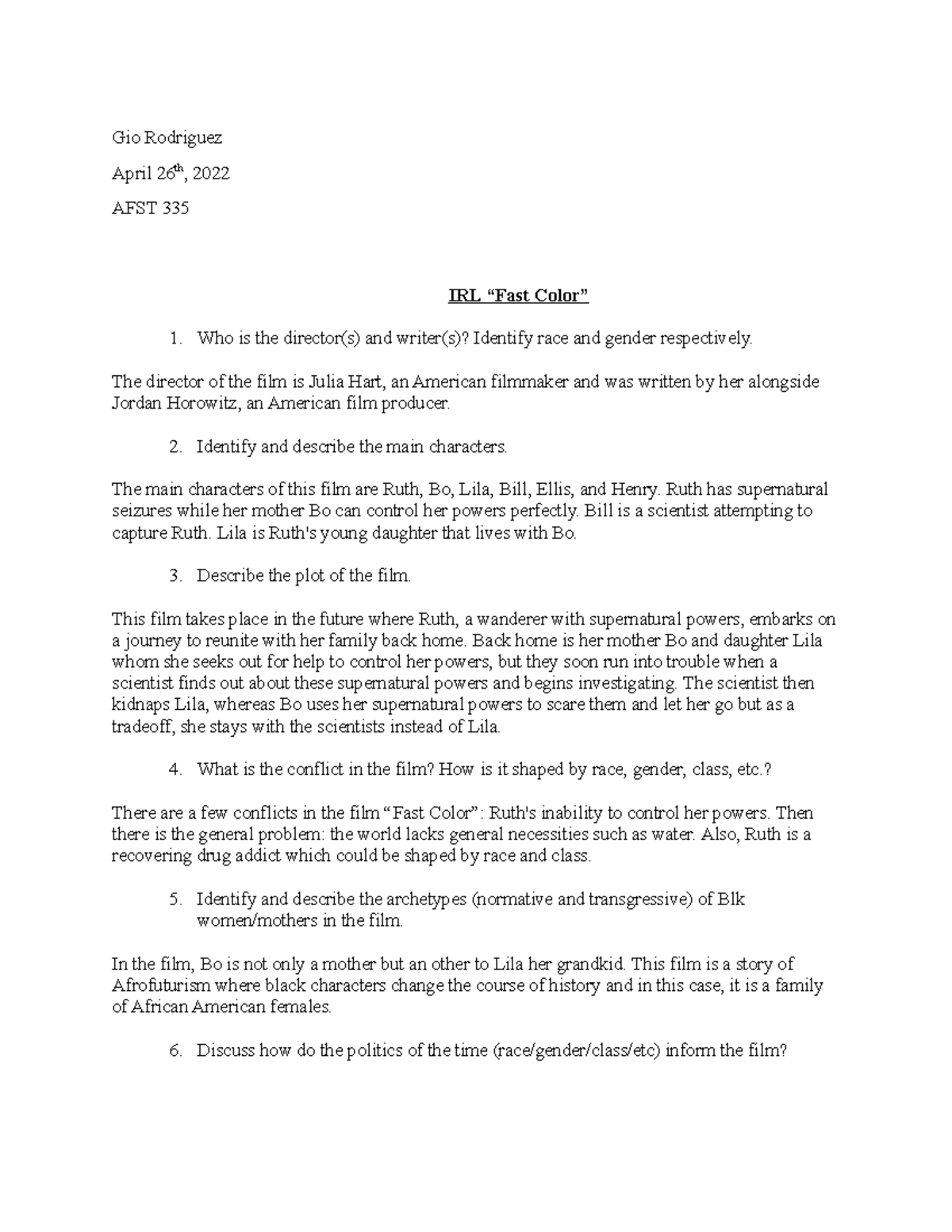 IRL Fast Color - Work - Gio Rodriguez April 26th, 2022 AFST 335 IRL ...