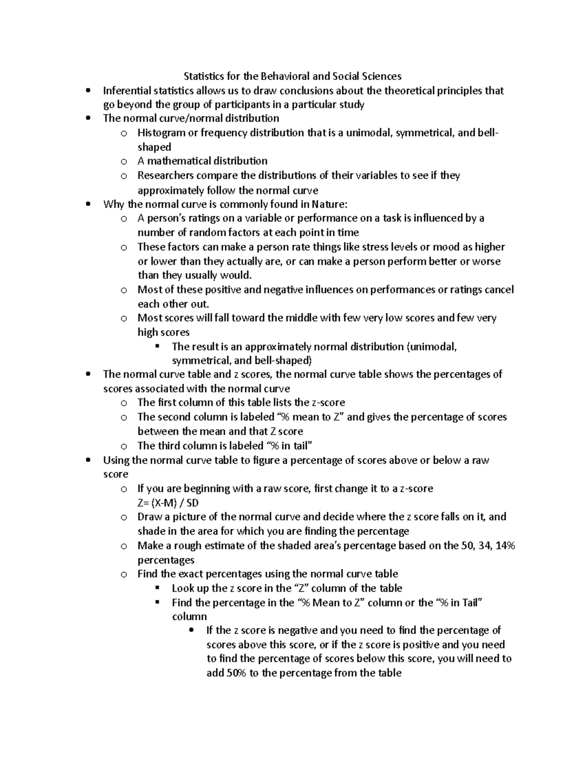 Ch 4 ppt - Lecture notes chapter four - Statistics for the Behavioral ...