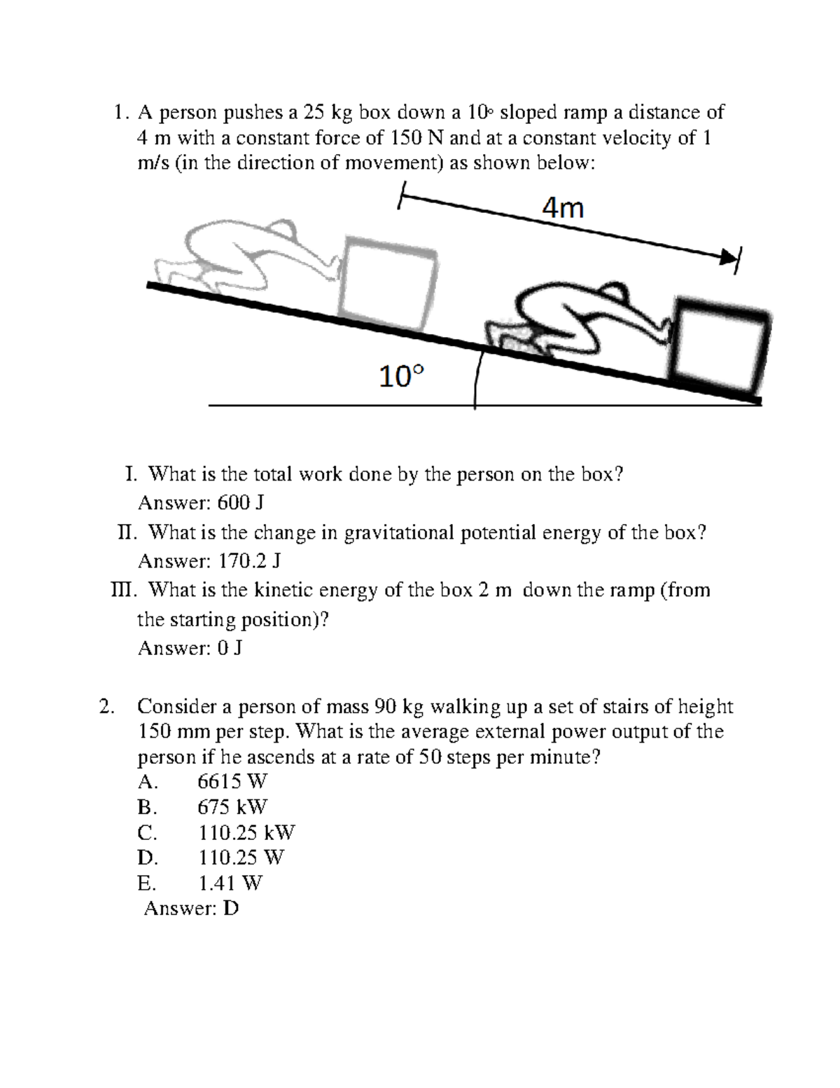Practice Problems Week 10 Lecture Answers - 1. A person pushes a 25 kg ...