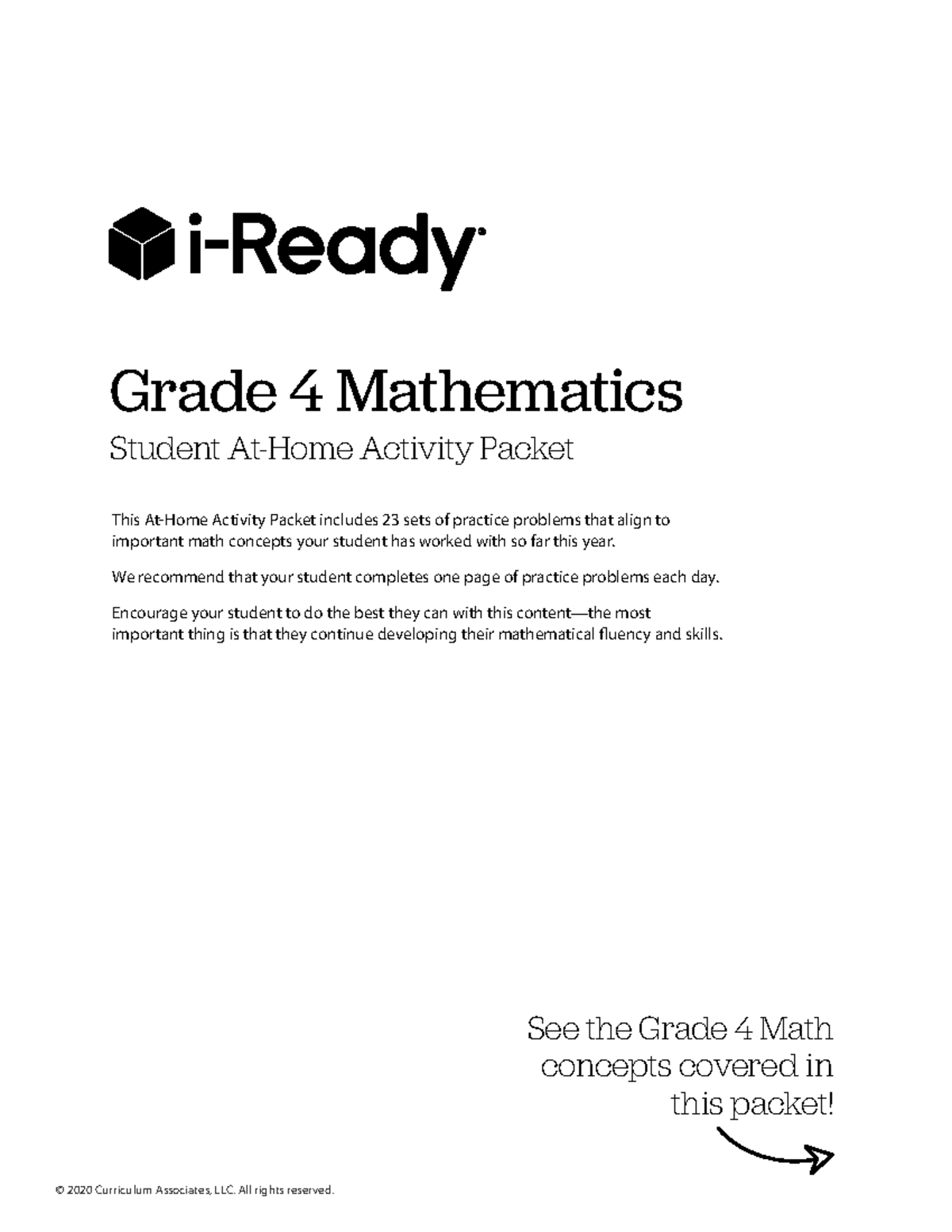 Iready At Home Activity Packets Student Math Grade 4 2020 Grade 4