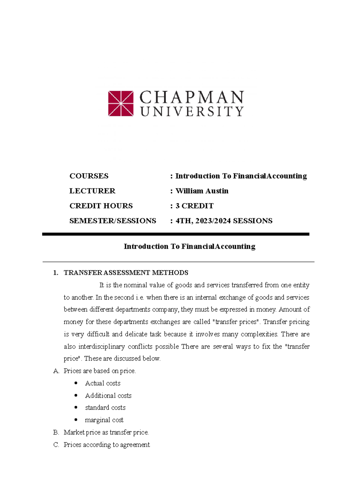 Methods OF Transfer Pricing - COURSES : Introduction To ...