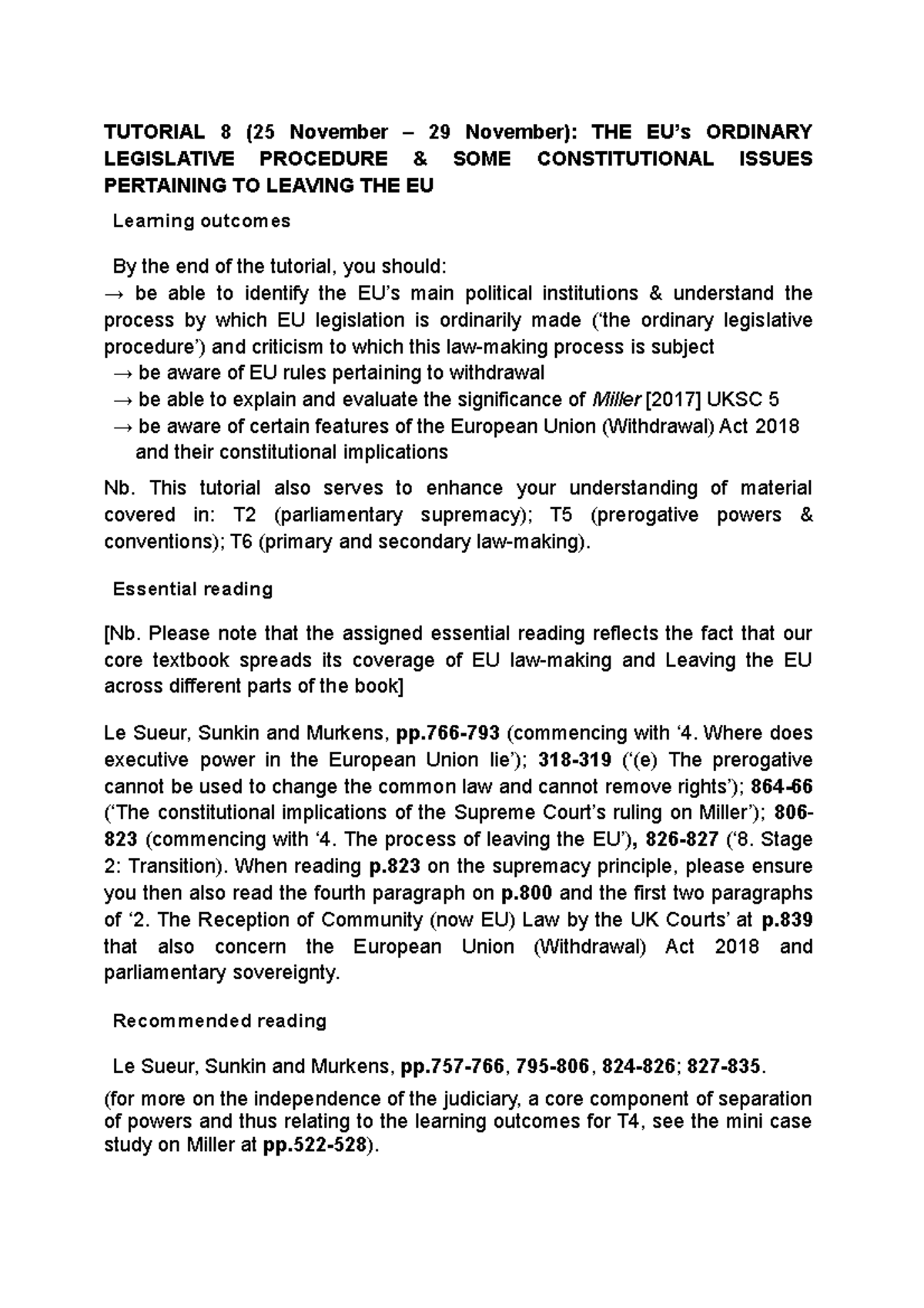 Tutorial 8 Notes - TUTORIAL 8 (25 November – 29 November): THE EU’s ...