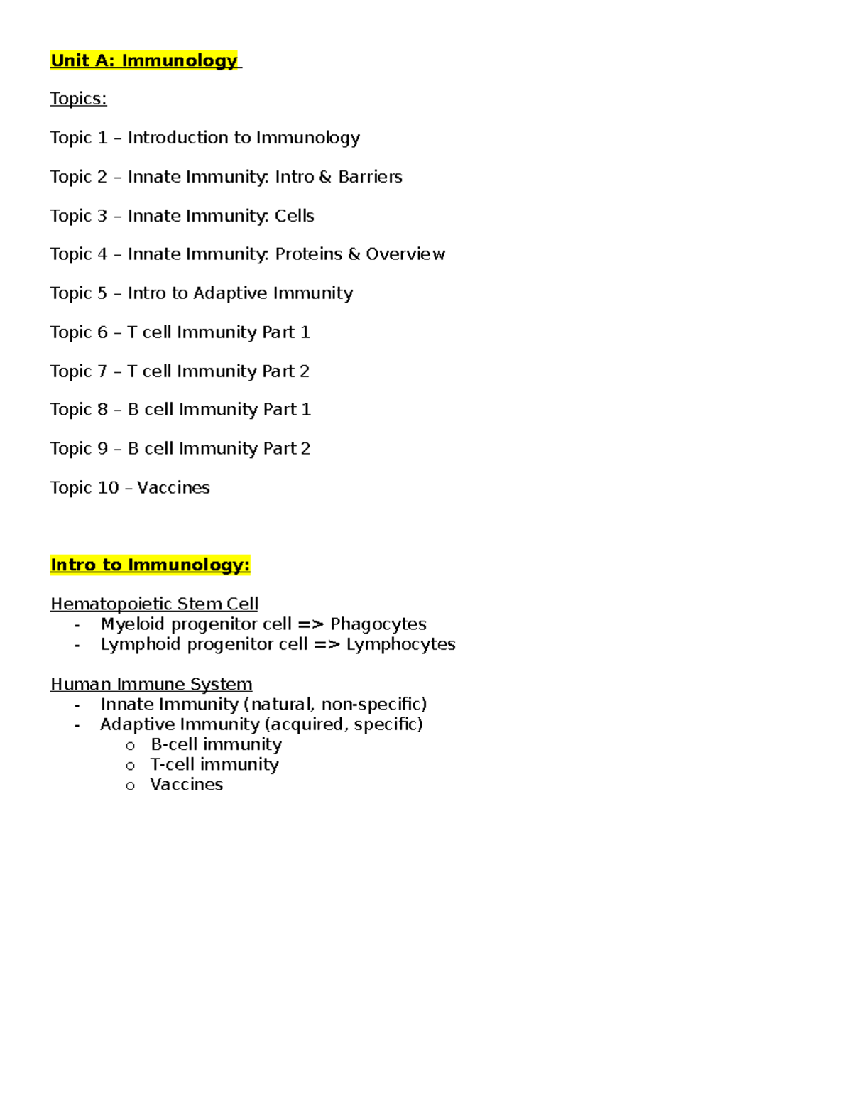 Immunology-notes - For Immunology Reivew - Unit A: Immunology Topics ...