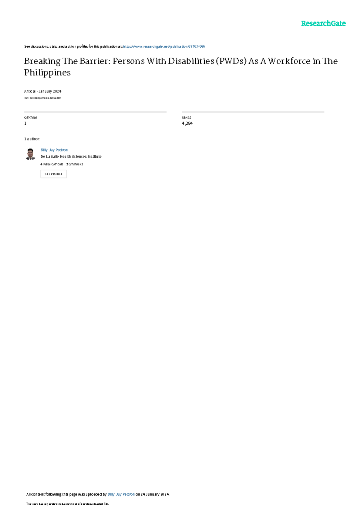 Workforce - May be used as research reference on PWD. - See discussions ...