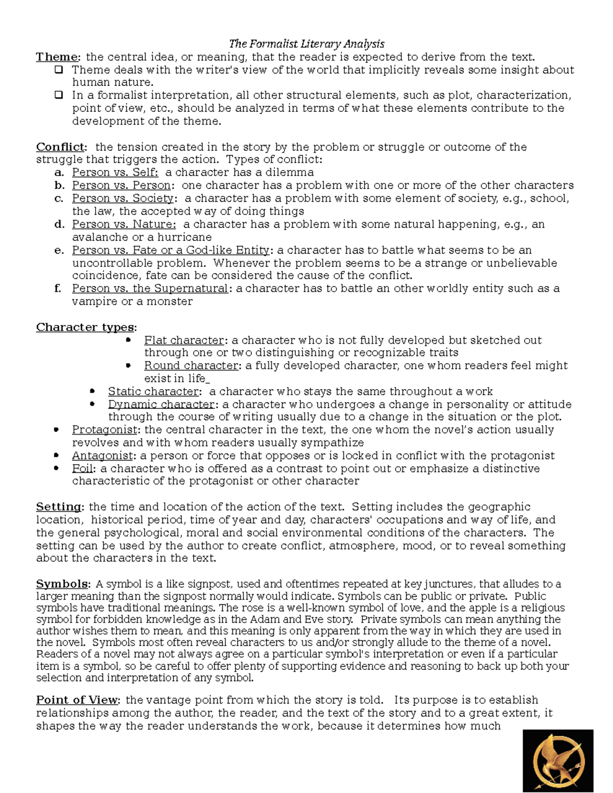 110-Spring-Formalist Analysis Handout - The Formalist Literary Analysis ...