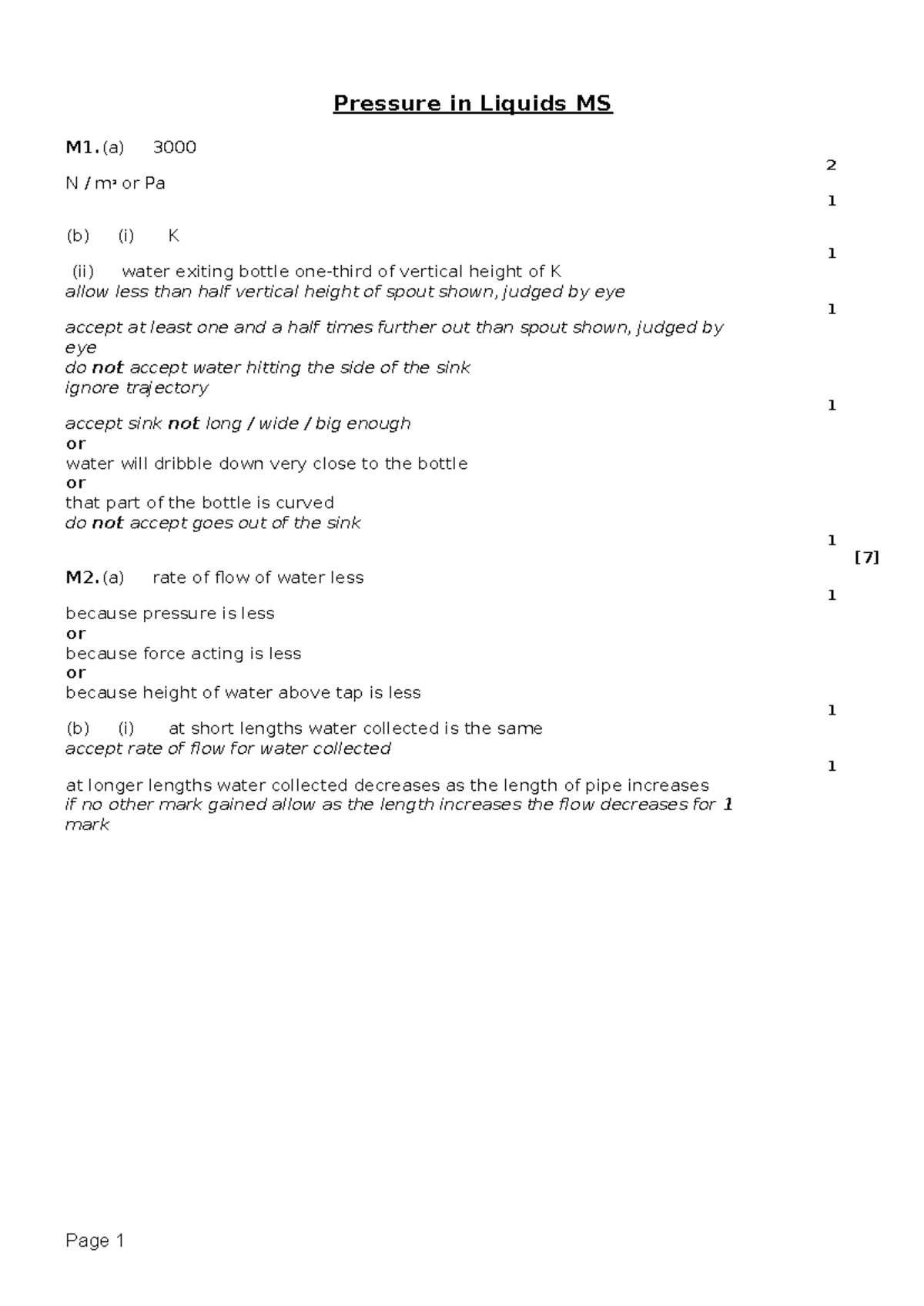 Fluid Pressure Questions MS - Pressure in Liquids MS M1.(a) 3000 2 N ...