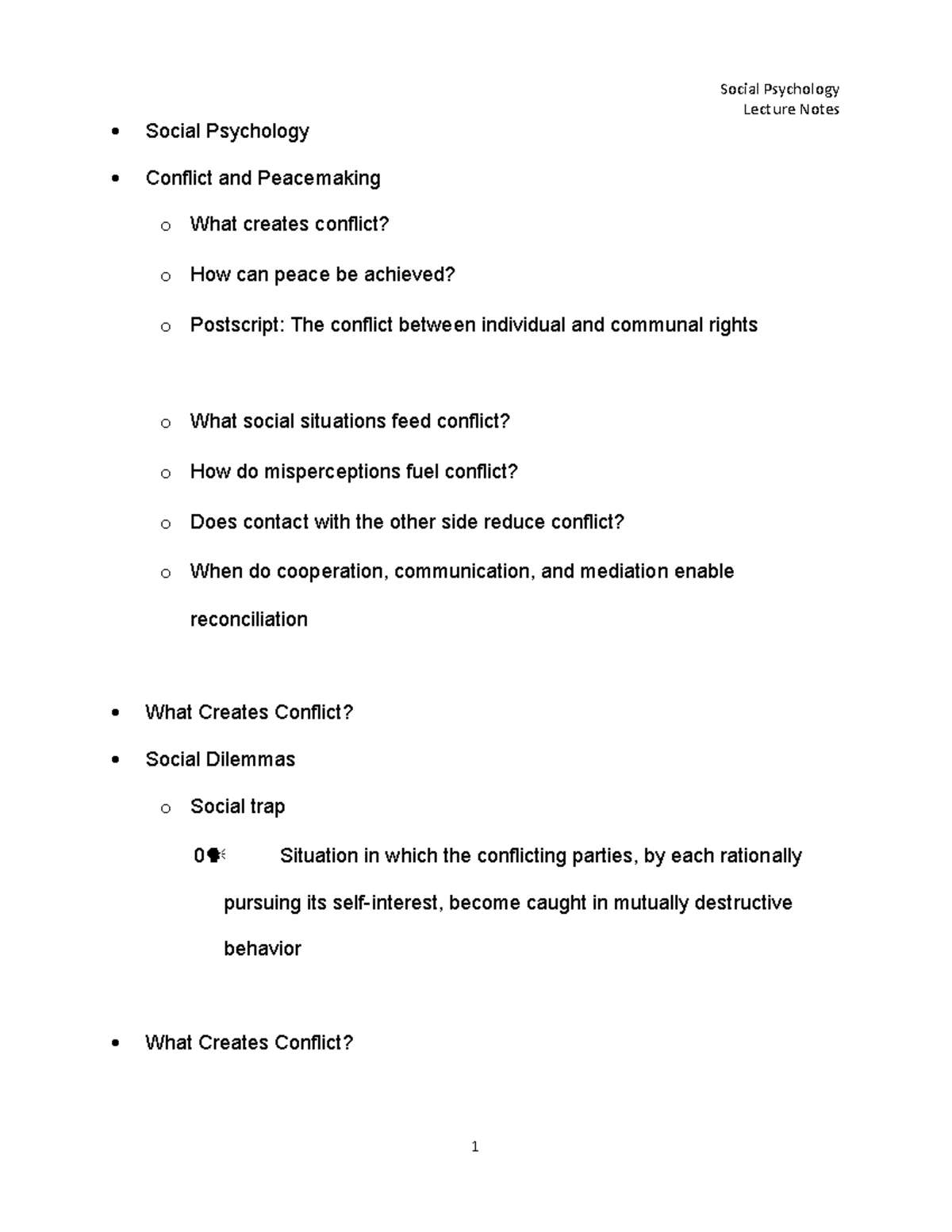 2021-Social-Psychology -Lecture-Notes-Conflict and Peacemaking -11A ...