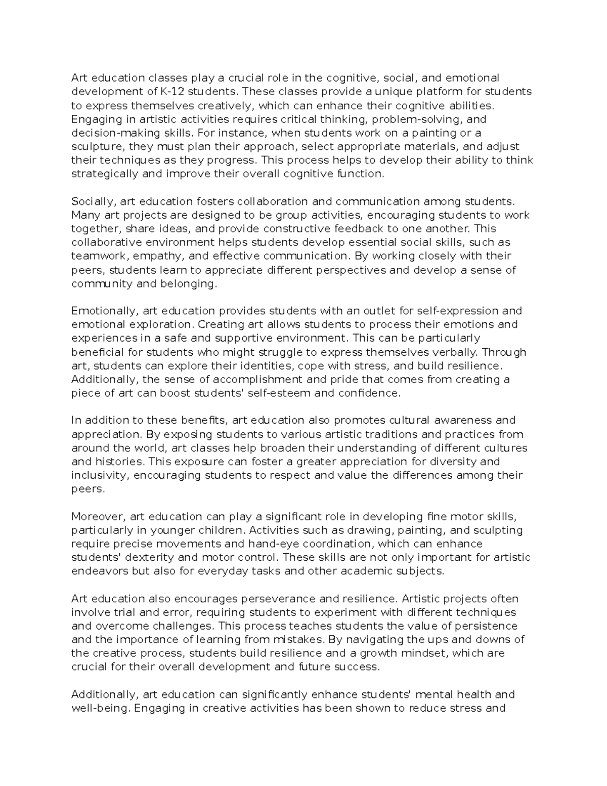 ENG 190 Free Writing Exercise - For Outlining - Art education classes ...