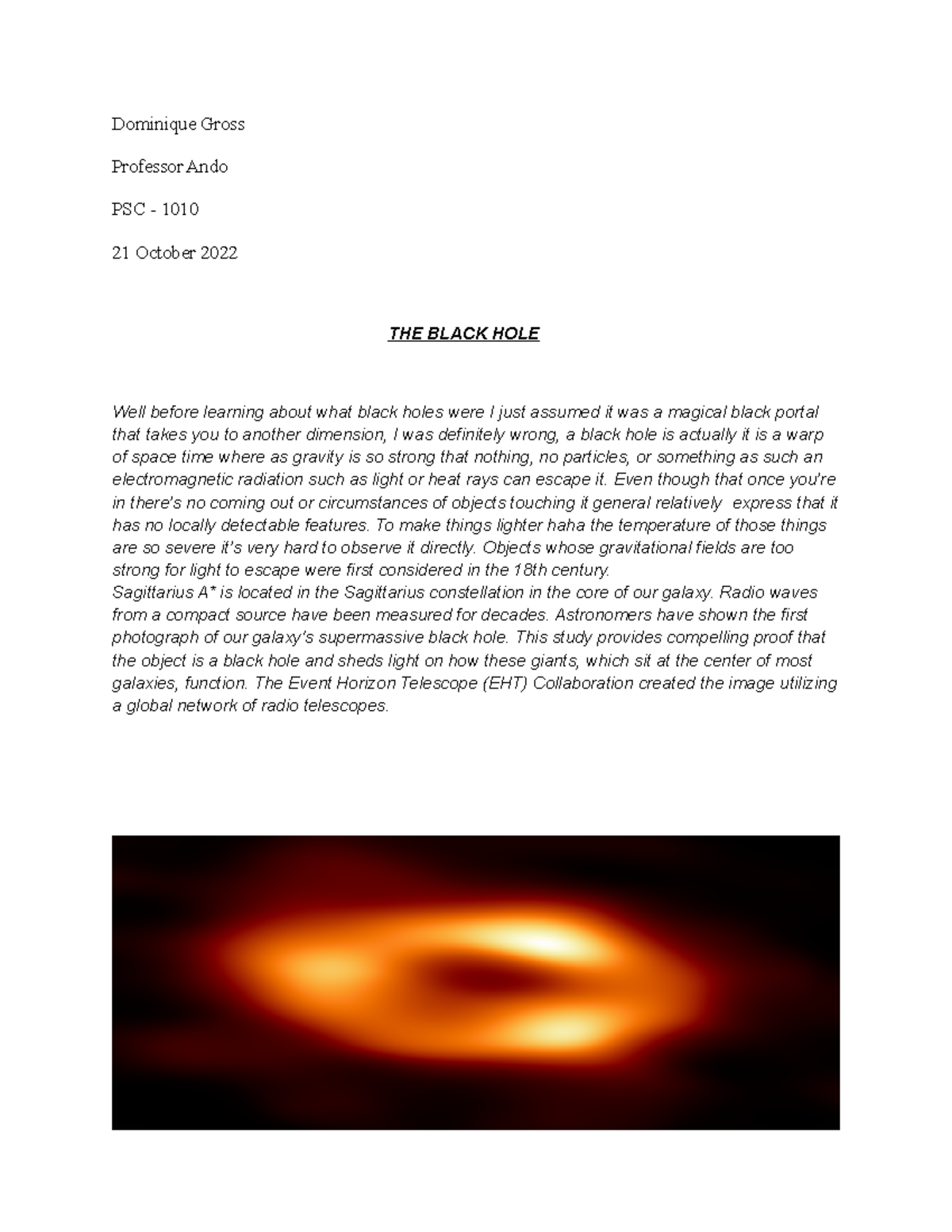 Black Holes 1 - Astronomy notes - Dominique Gross Professor Ando PSC ...
