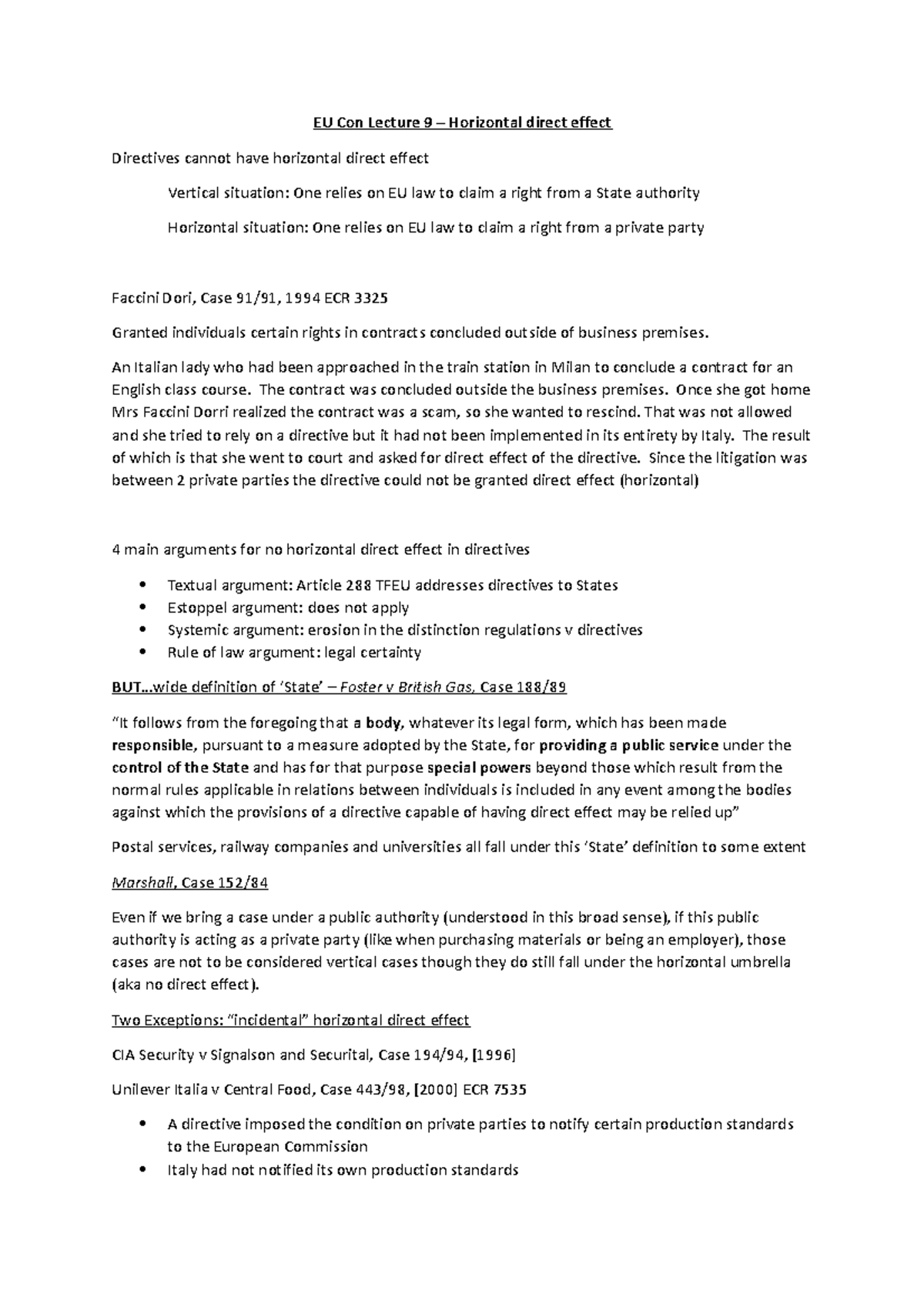 Eu Lecture 9 Direct Effect And Supremacy Eu Con Lecture 9