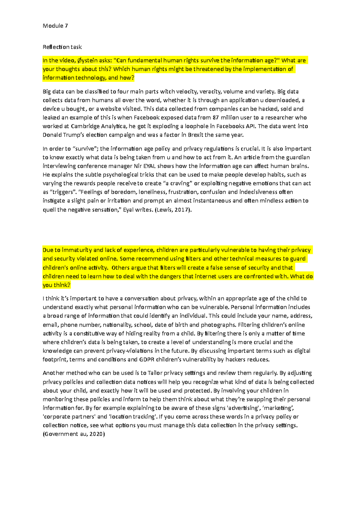 Module 7 - rqewrwe - Module 7 Reflection task In the video, Øystein ...