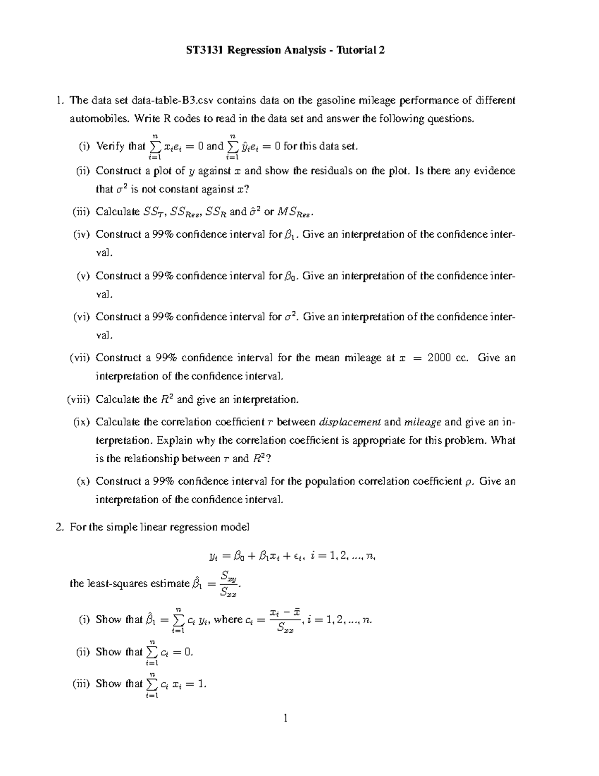 Tutorial 2 - ... - ST3131 Regression Analysis - Tutorial 2 The data set data-table-B3 contains ...