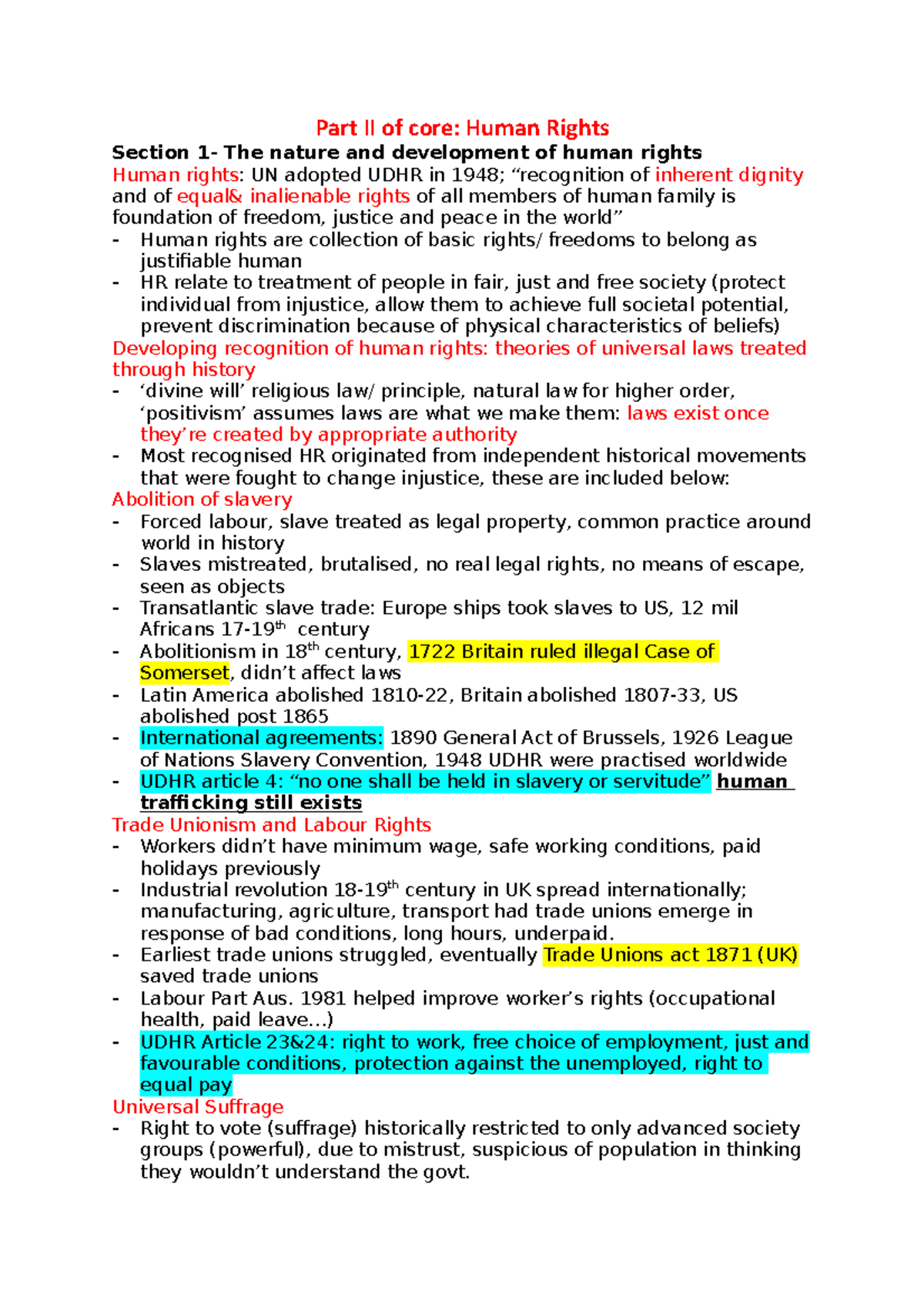 Core II- Human Rights notes - Part II of core: Human Rights Section 1 ...