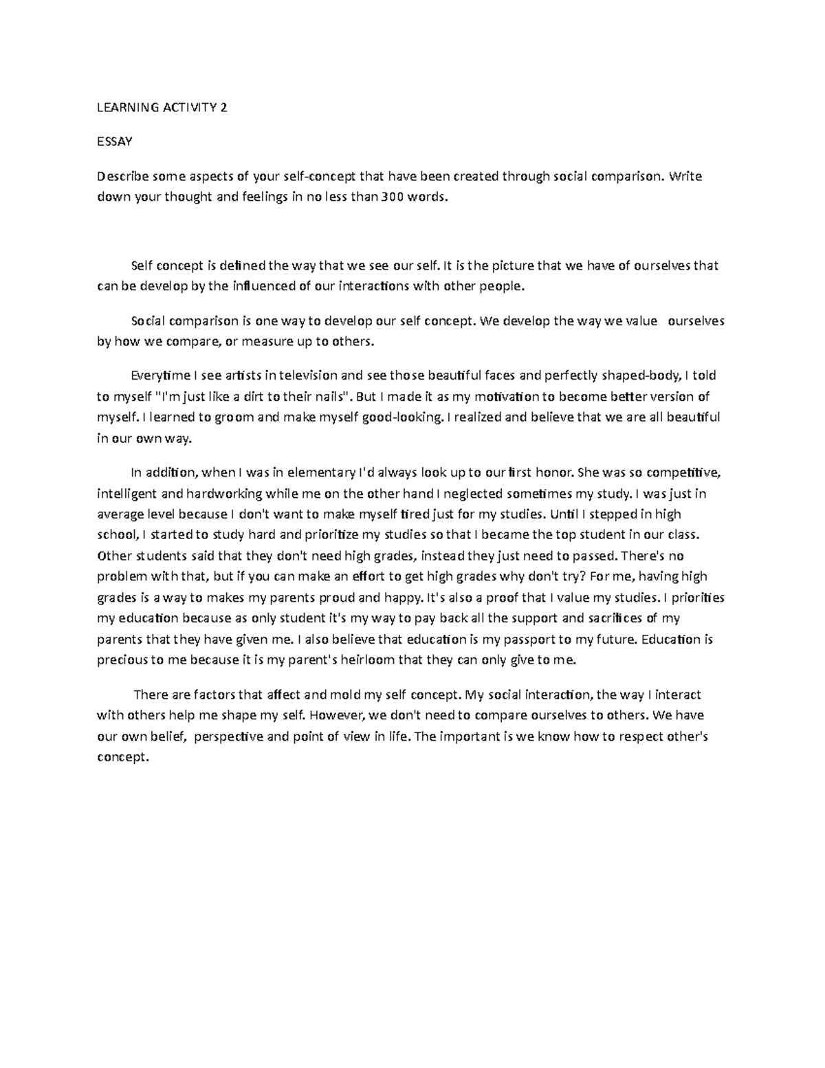 Self Concept Essay Understanding The Self PangSU Studocu