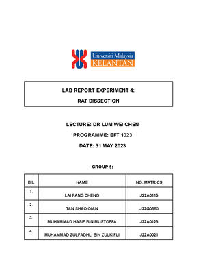 Lab report Biochemist 3 - FFT1013 BIOCHEMISTRY ACADEMIC SESSION 2022/ LAB REPORT EXPERIMENT 3 ...
