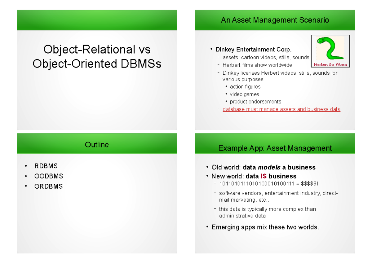 02 Ordbms Vs Oodbms Object Relational Vs Object Oriented Dbmss Outline Rdbms