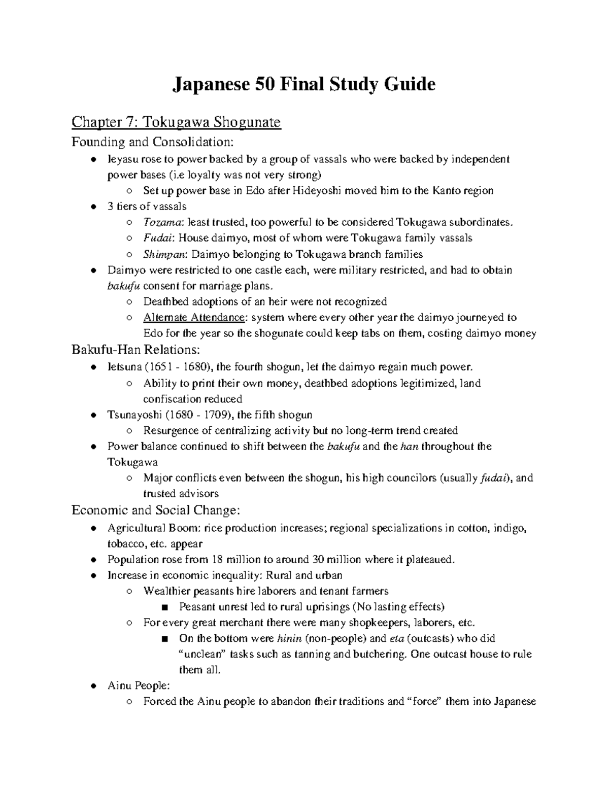 Jap 50 Finals Study Guide - Japanese 50 Final Study Guide Chapter 7 ...