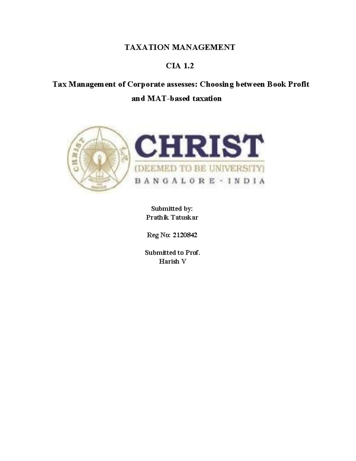 Taxation Management cia 1 - TAXATION MANAGEMENT CIA 1. Tax Management ...