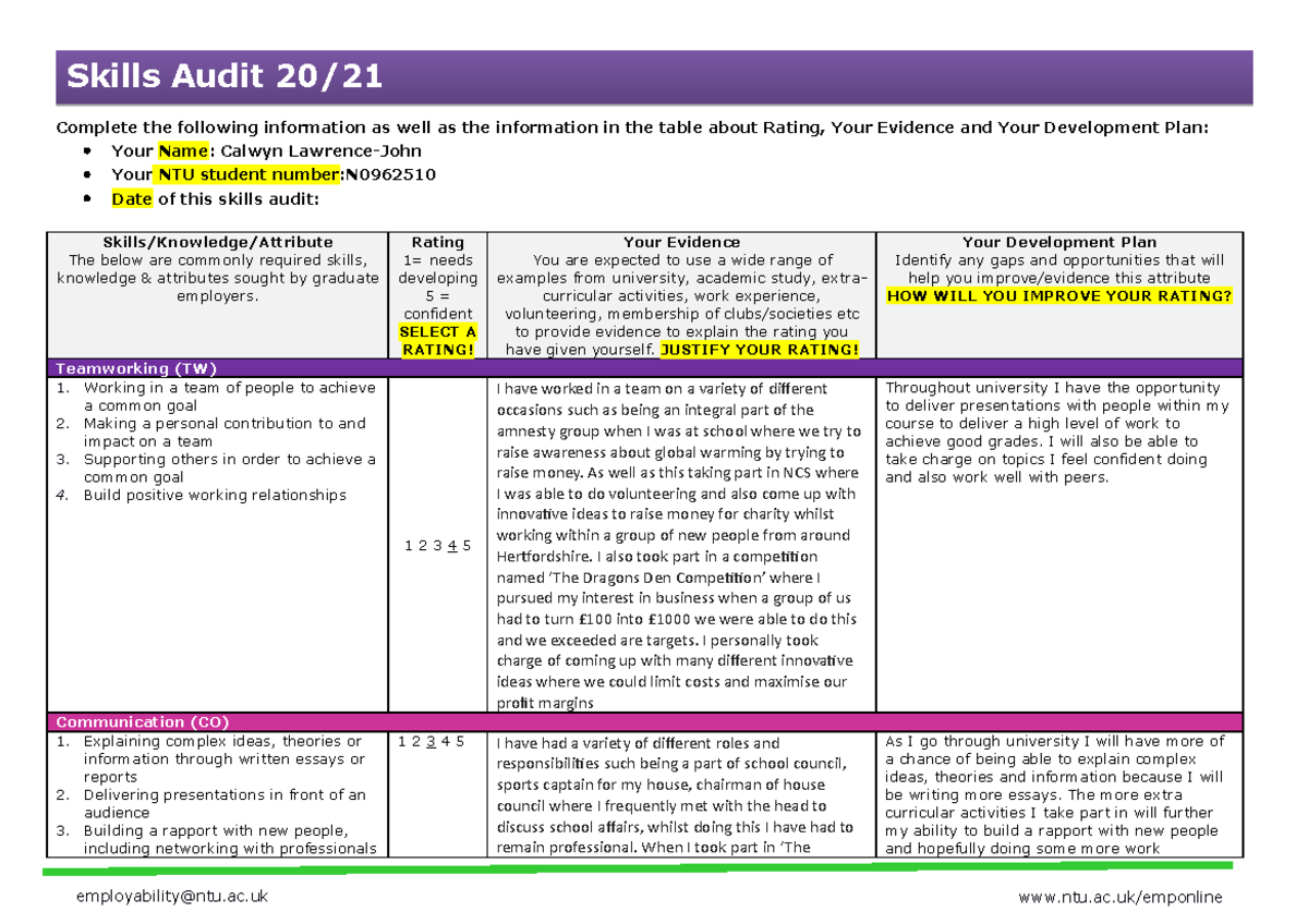 11Skills Audit template 20-21 - BUSI12082 - NTU - Studocu