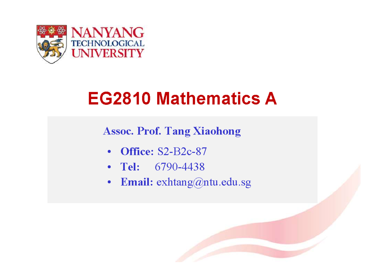 Week5 23(24)updated - Nil - EG2810 Mathematics A Assoc. Prof. Tang ...