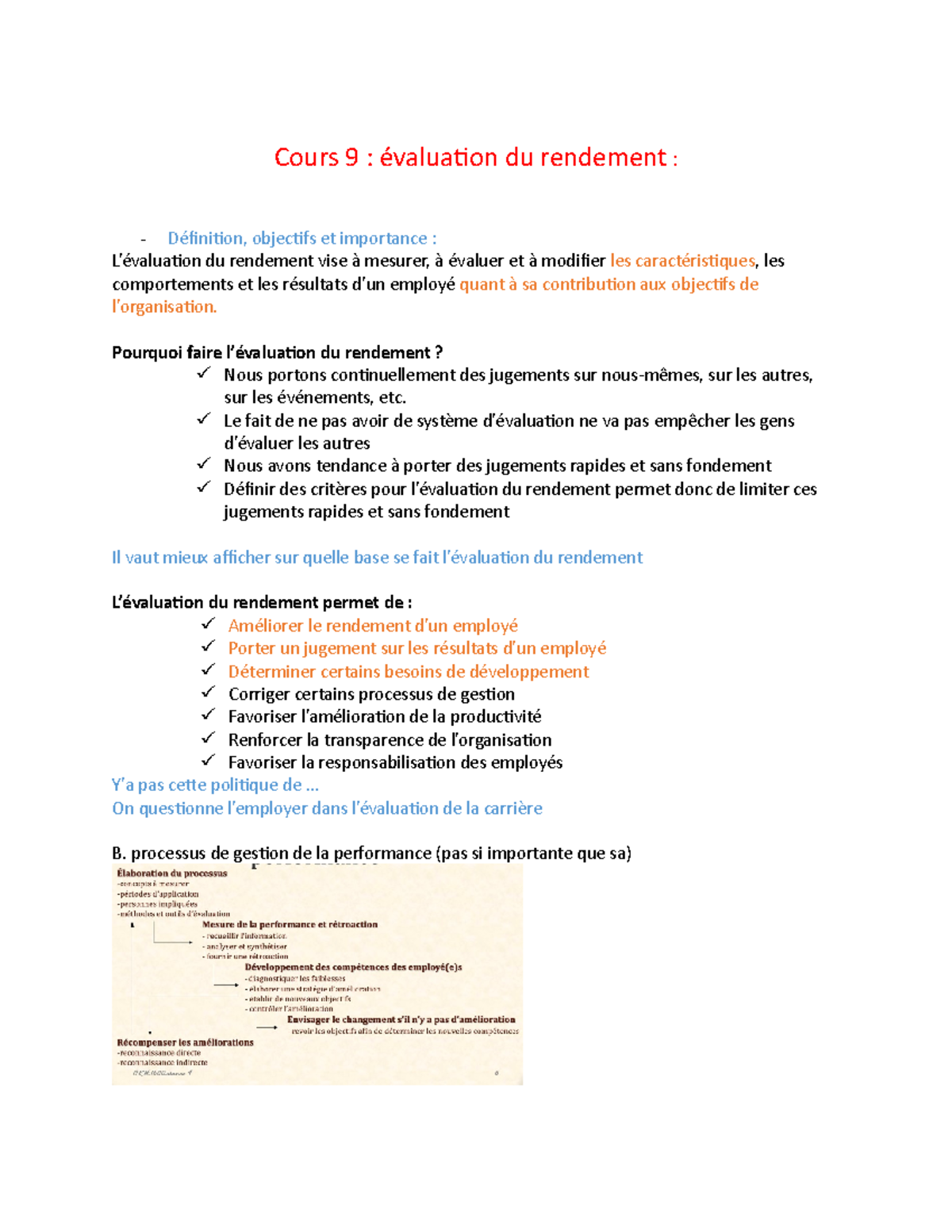 Note de cours final - Cours 9 : évaluation du rendement : Définition ...