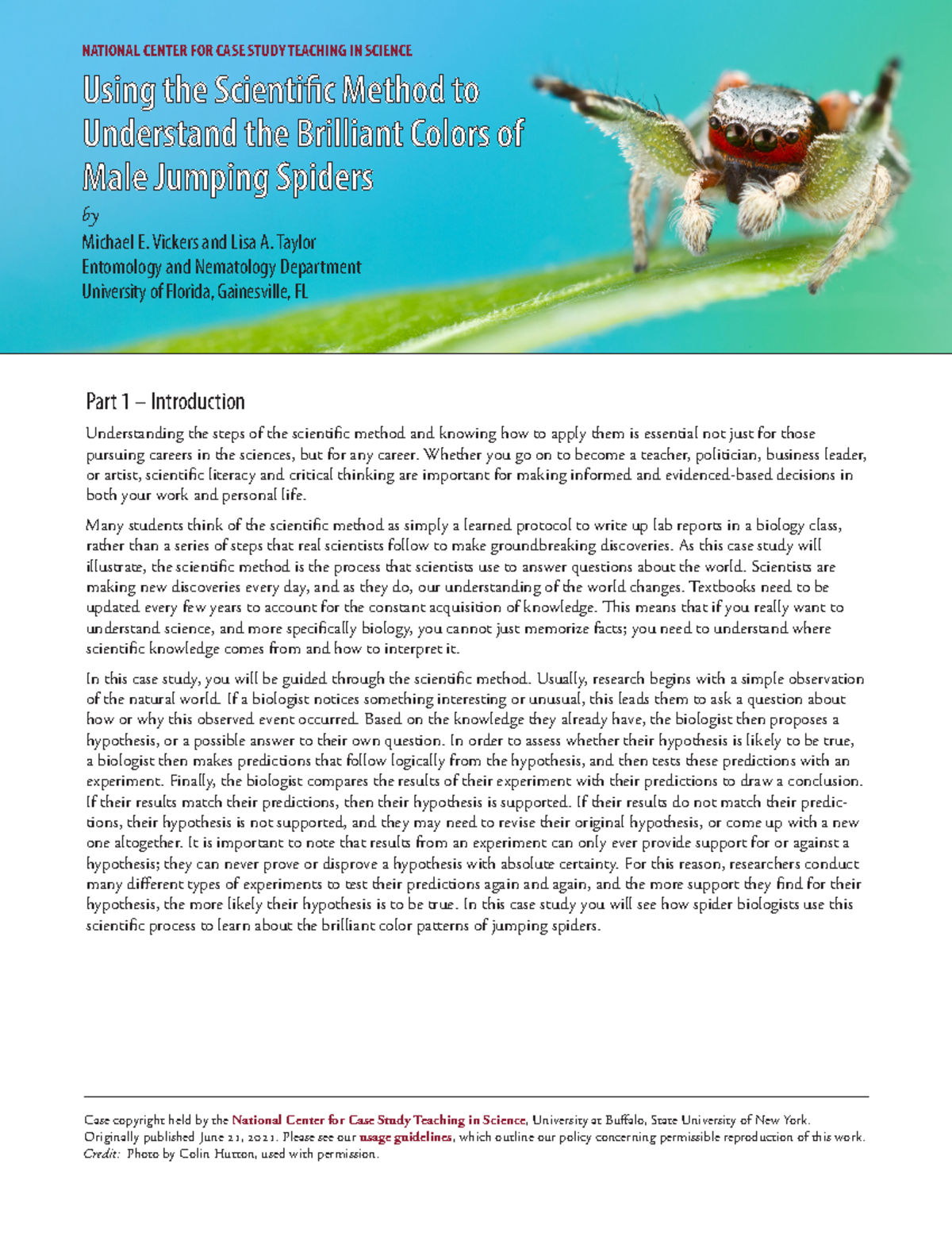 Jumping spiders case study - Case copyright held by the National Center for Case Study Teaching ...