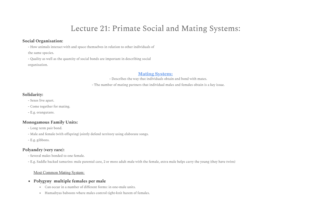 21. Primate Social and Mating Systems - Lecture 21: Primate Social and ...