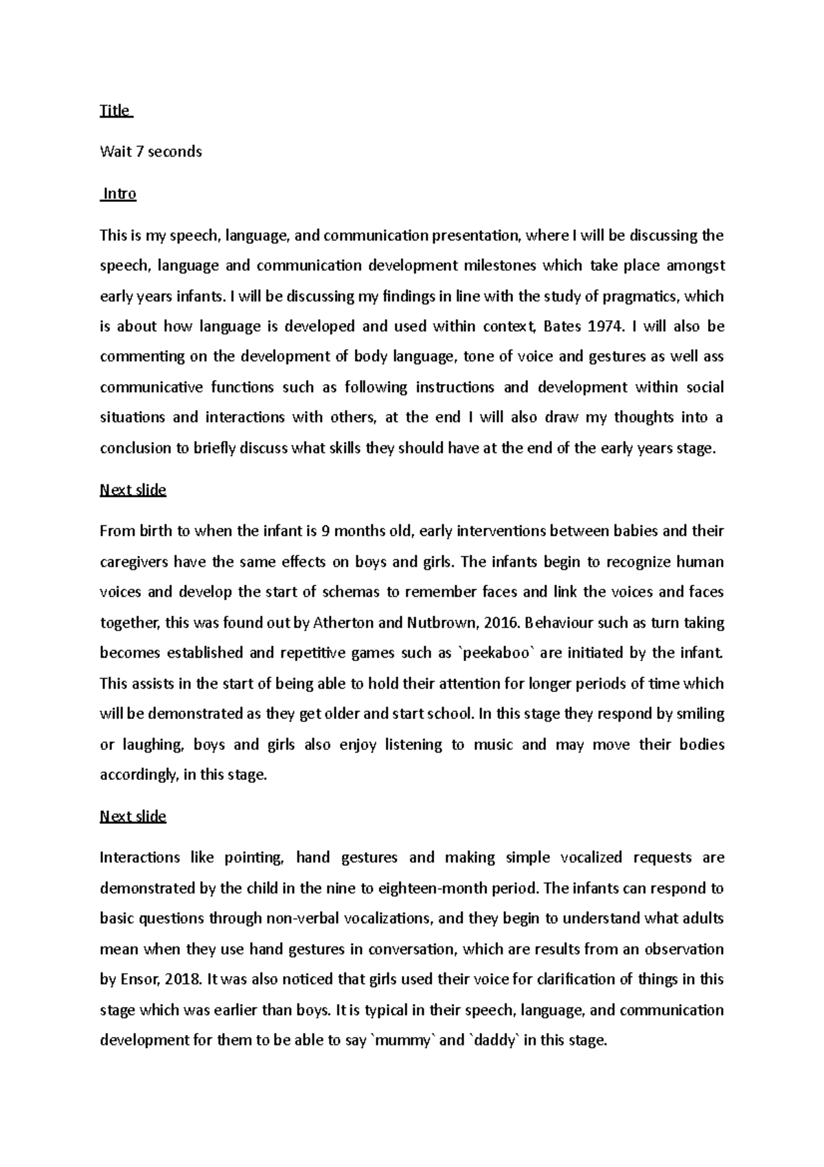 Presentation transcript - Title Wait 7 seconds Intro This is my speech ...