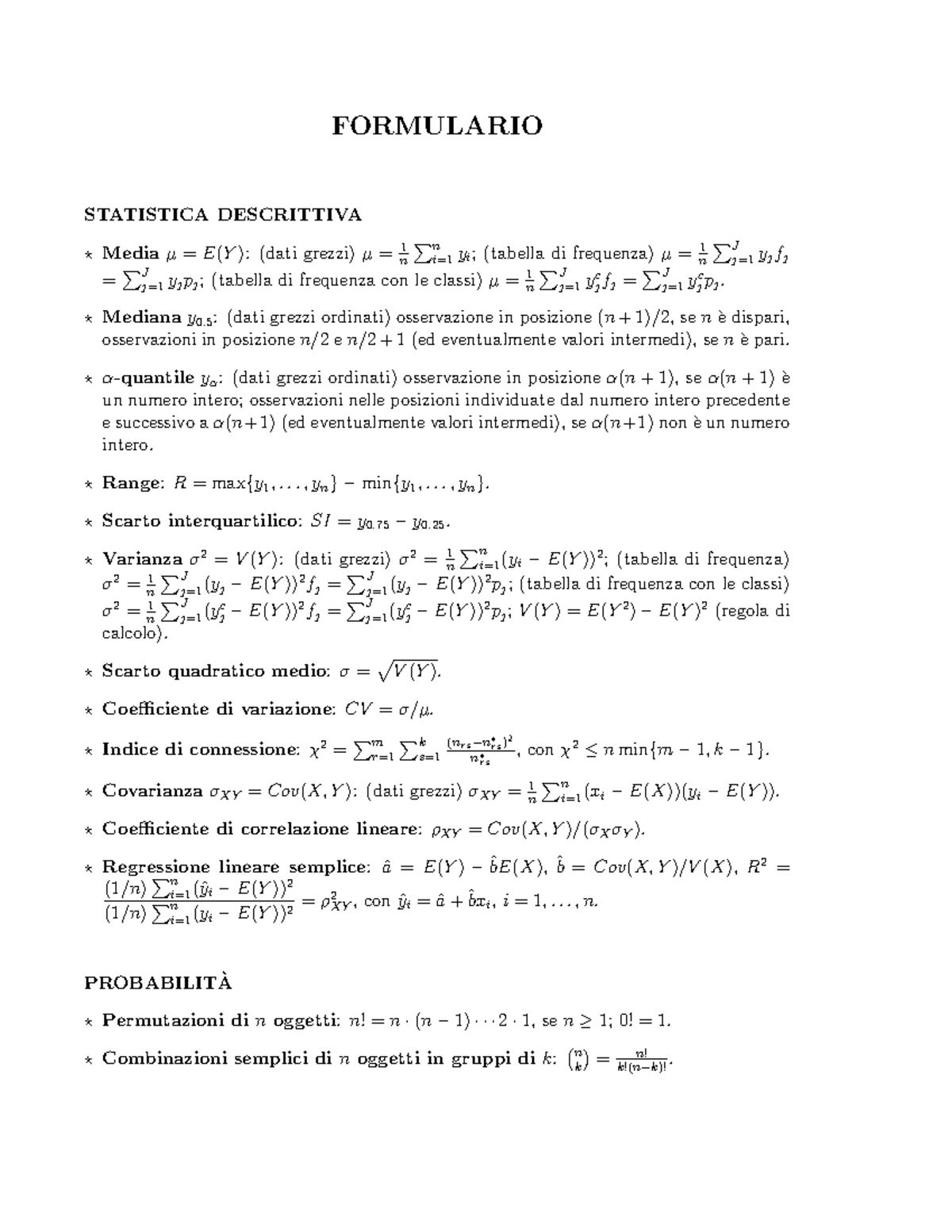 Formulario statistica per TSE - FORMULARIO STATISTICA DESCRITTIVA ⋆ ...