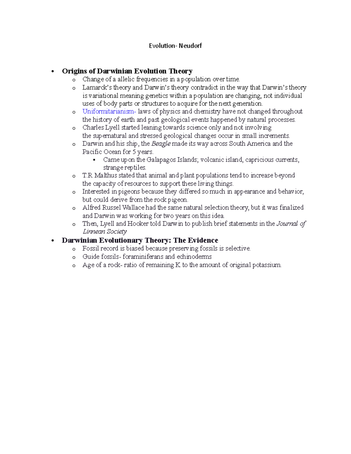 Evolution- Neudorf - Lecture notes Chapter 6 - Evolution- Neudorf ...