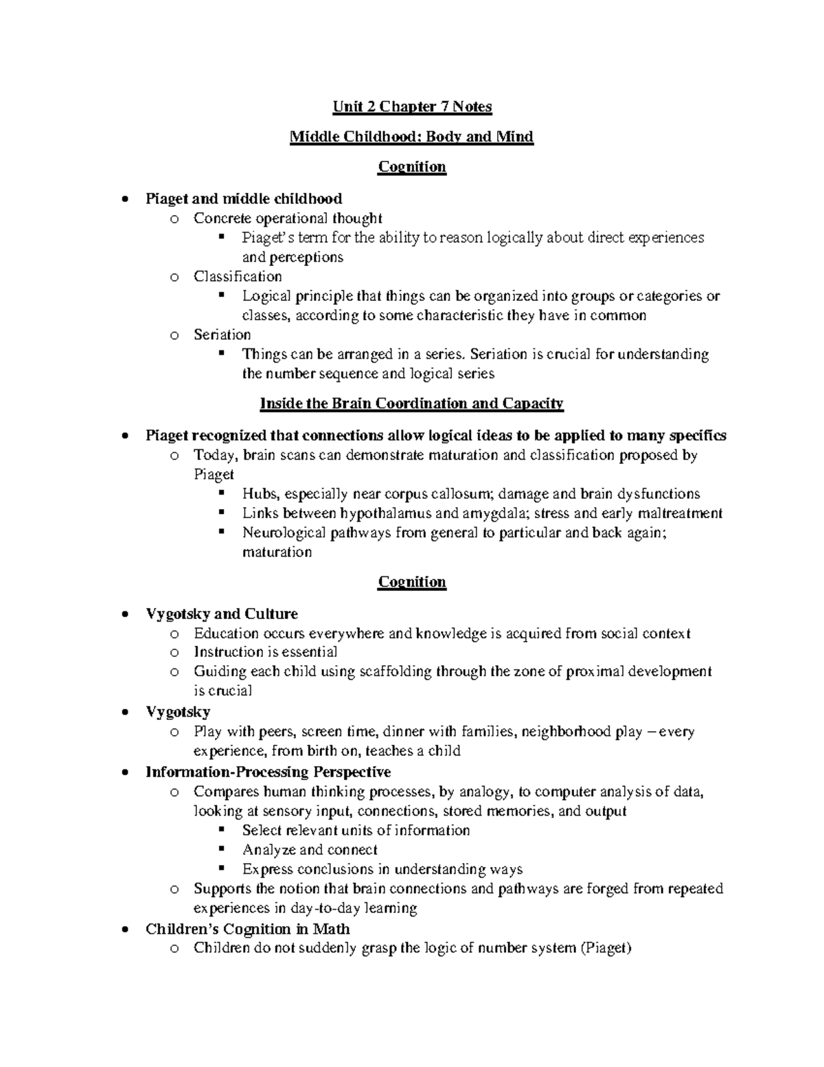 PSYC244-U2Ch7Middle Childhood Bodyand Mind - Unit 2 Chapter 7 Notes ...