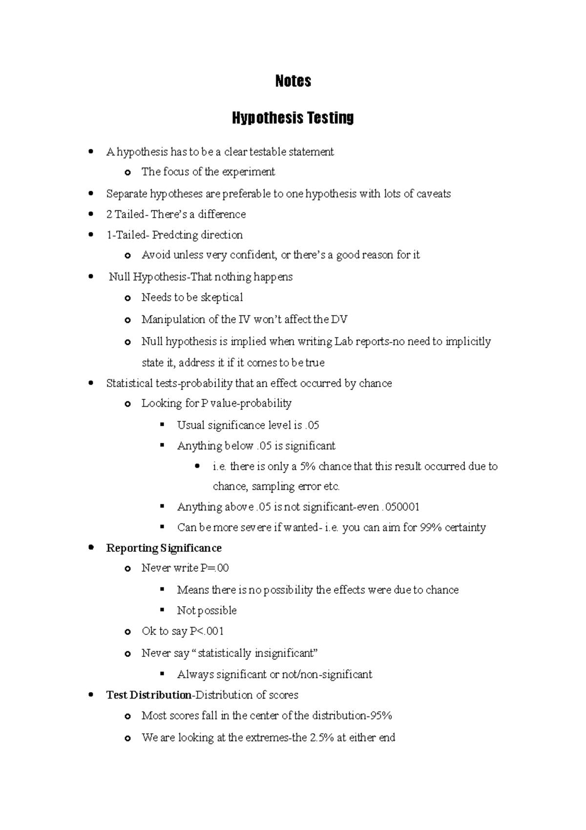 Hypothesis Testing - Notes Hypothesis Testing A hypothesis has to be a ...