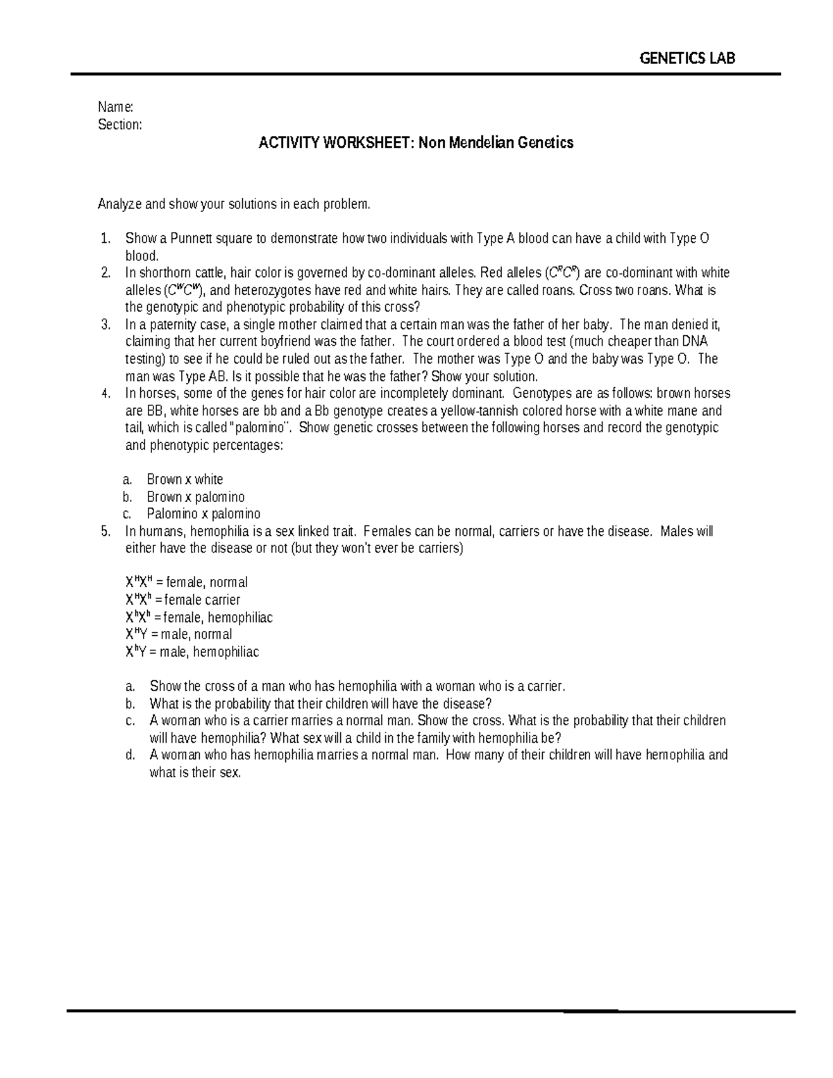 Non-Mendelian-Worksheet - GENETICS LAB Name: Section: ACTIVITY ...