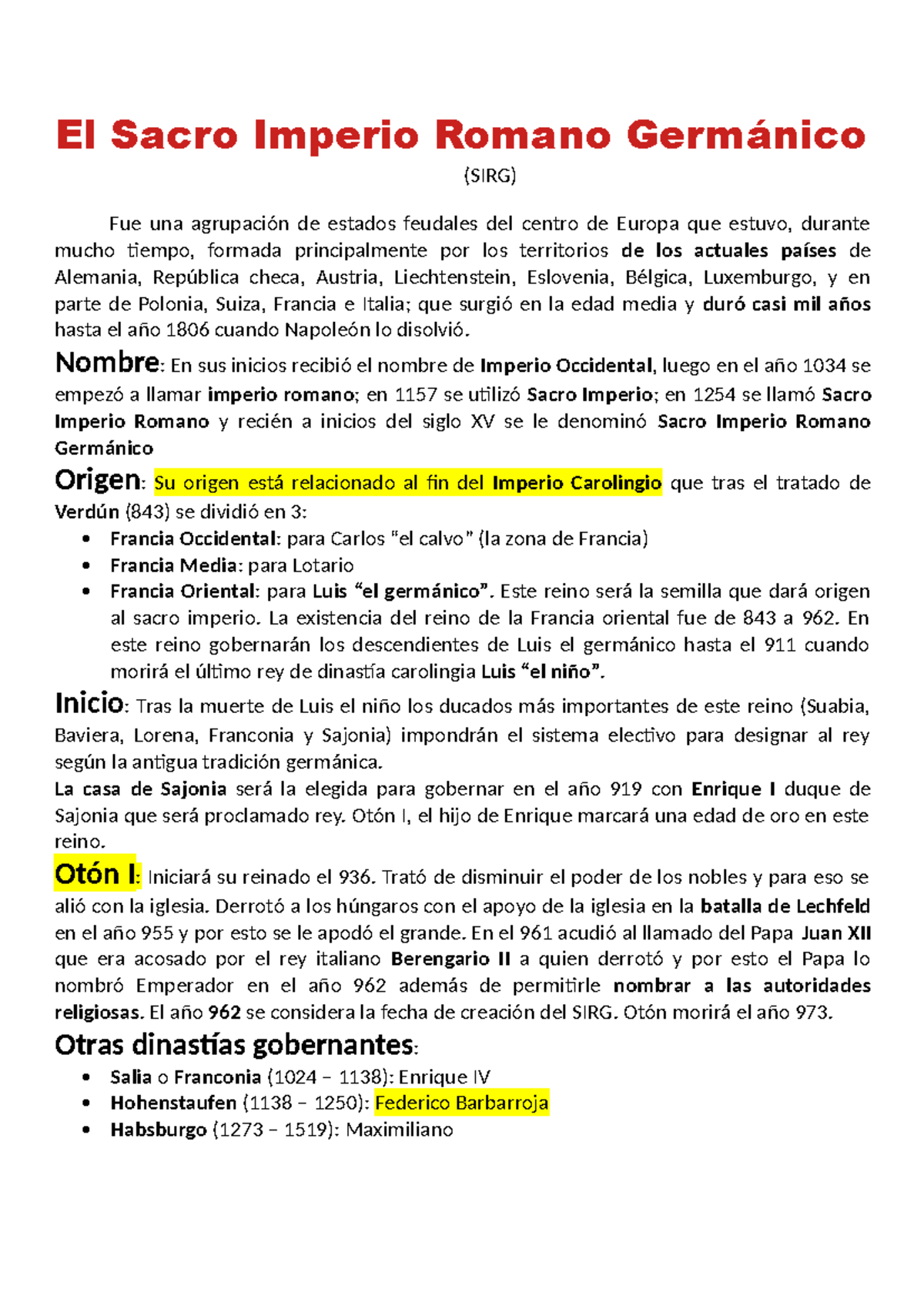 Sacro imperio - CLASE - El Sacro Imperio Romano Germánico (SIRG) Fue ...