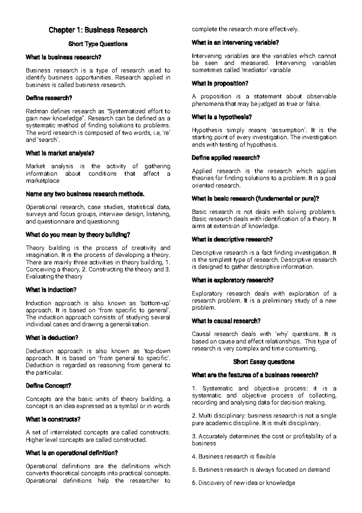 Q And Answer Business Research Method C H A P T E R 1 B U S I N E S