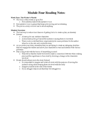 Module Three Notes - Module Three Notes: Overview: Characters play a ...