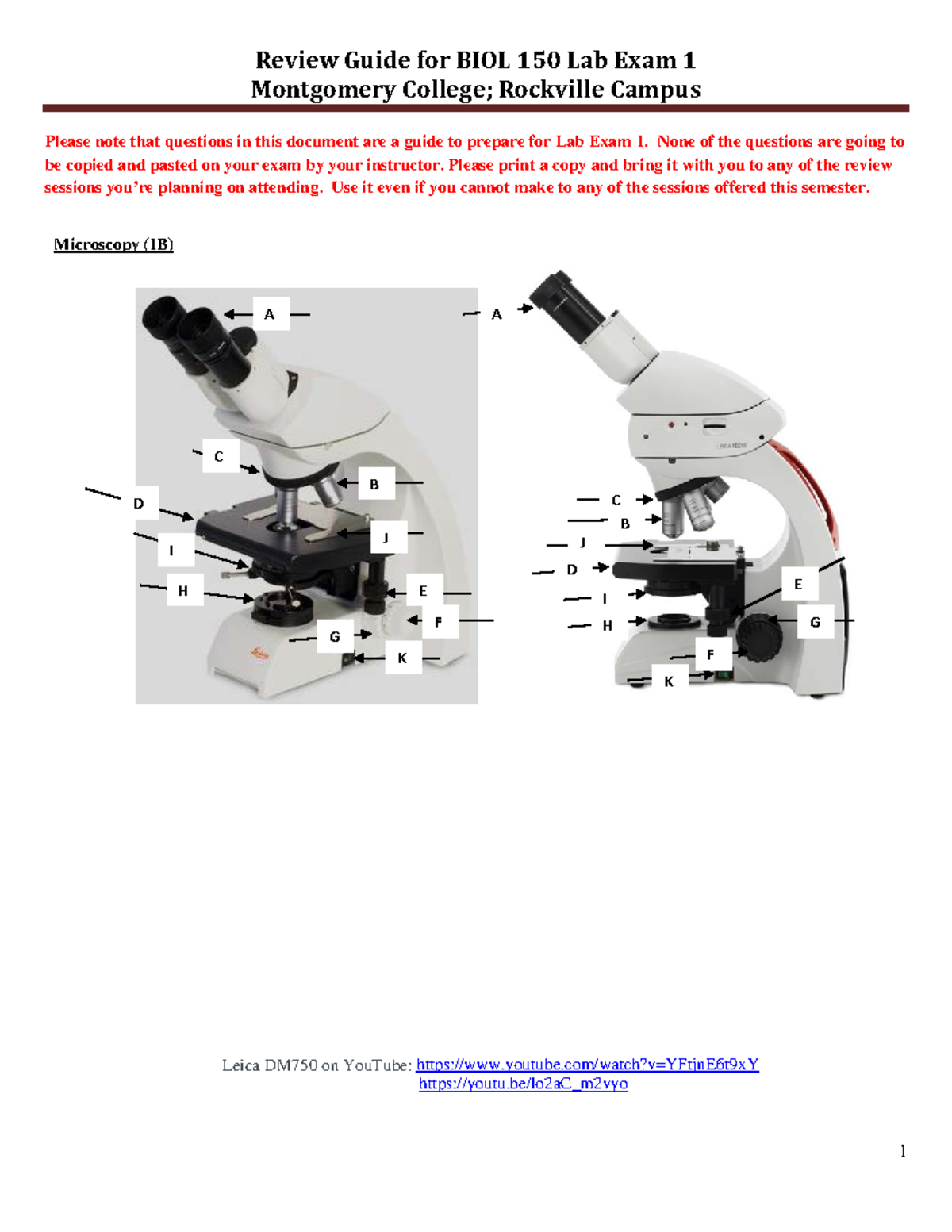 Review Guide for BIOL 150 Lab Exam 1 Montgomery College; Rockville ...