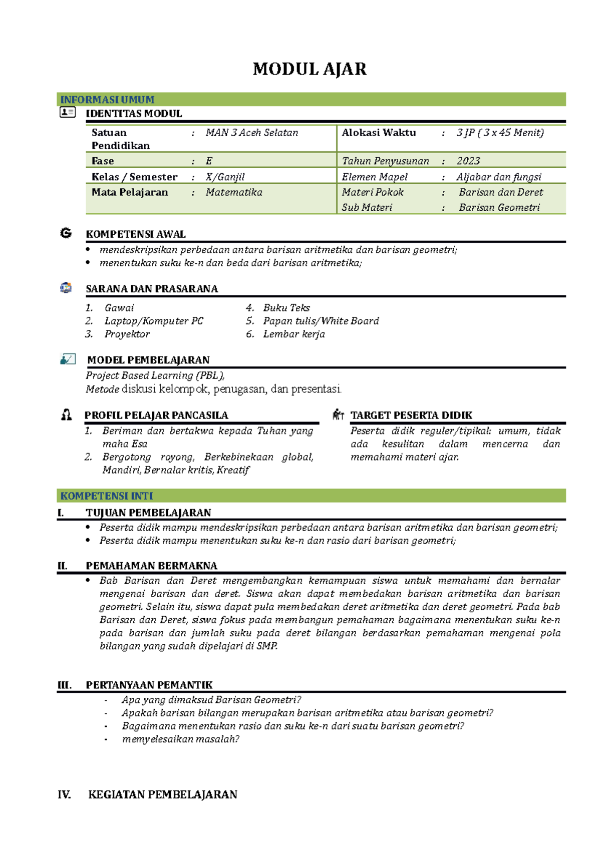 Modul Ajar Barisan Geometri - MODUL AJAR INFORMASI UMUM IDENTITAS MODUL ...