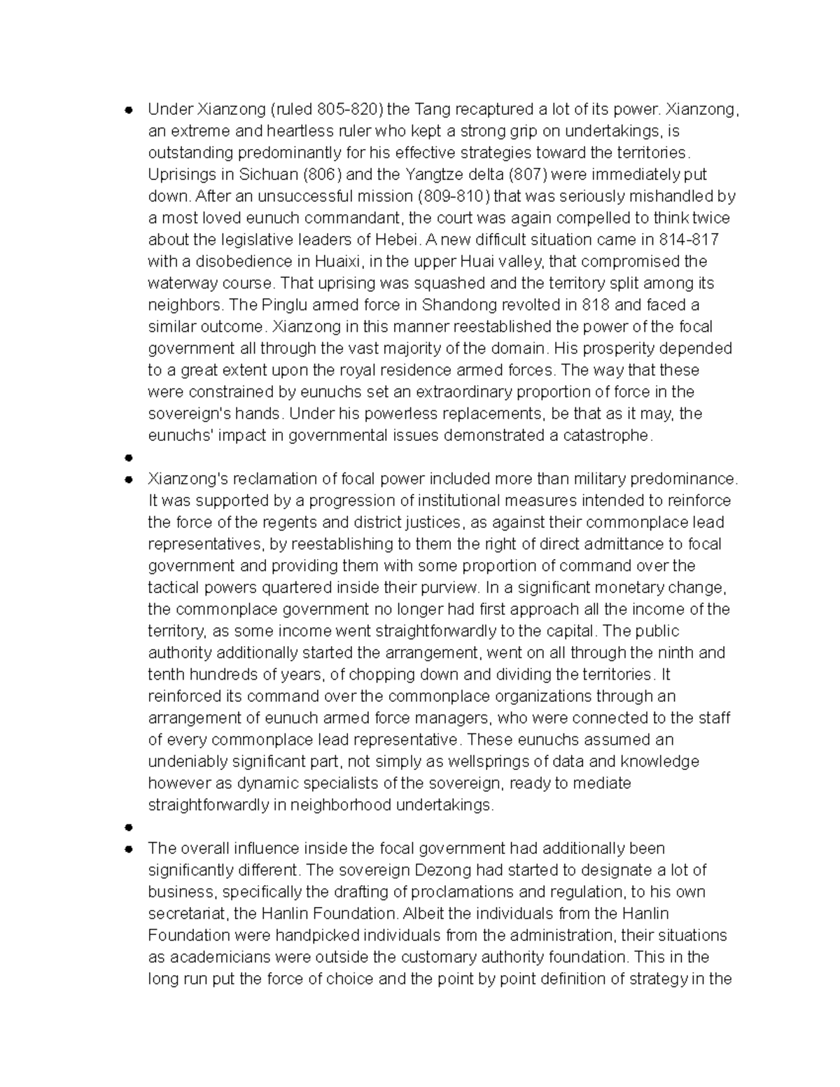 The struggle for central authority - Under Xianzong (ruled 805-820) the ...