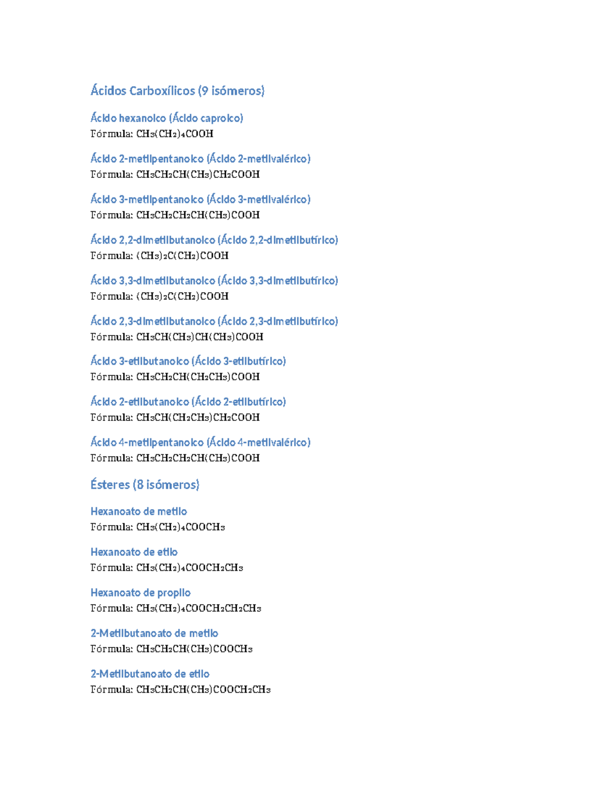 Isomeros C6H12O2 - tarea corrale - Ácidos Carboxílicos (9 isómeros ...