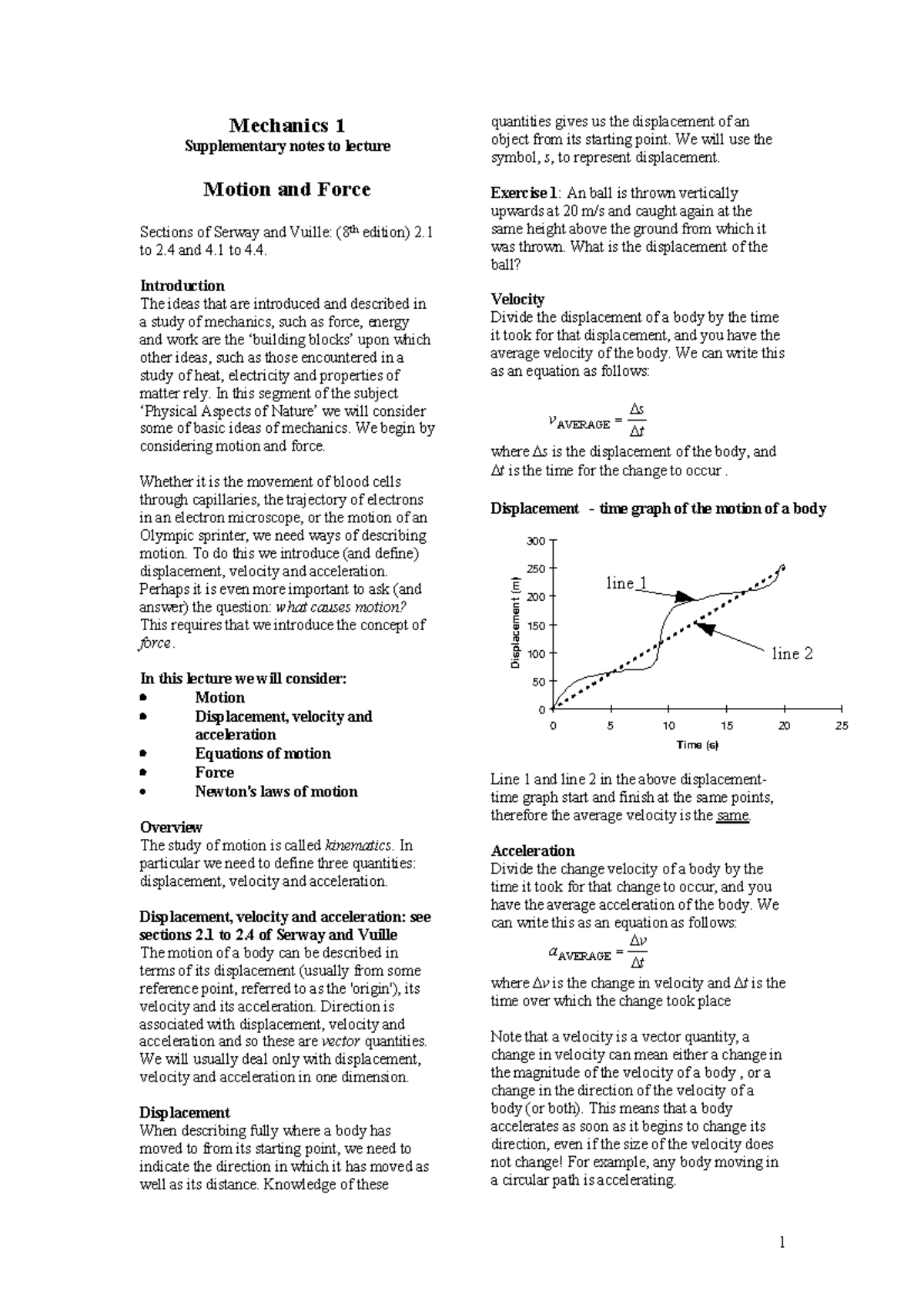 Mechanics Lecture 1 Supp Notes 1 - 1 Mechanics 1 Supplementary notes to ...