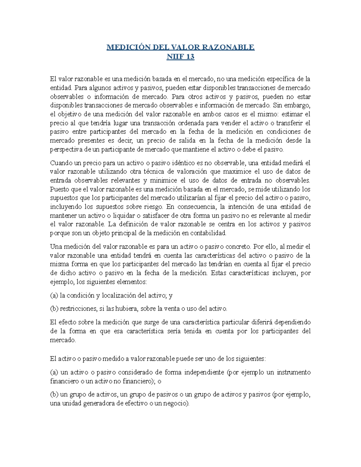 Medición DEL Valor Razonable NIIF 13 - Copy - MEDICIÓN DEL VALOR ...