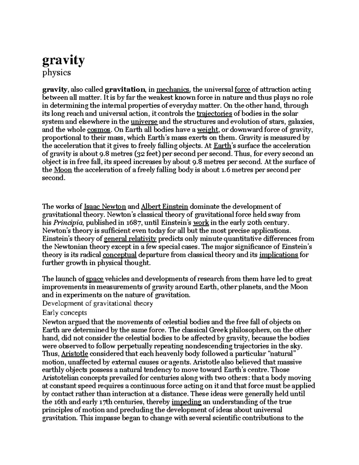 Gravity - gravity physics gravity, also called gravitation, in ...