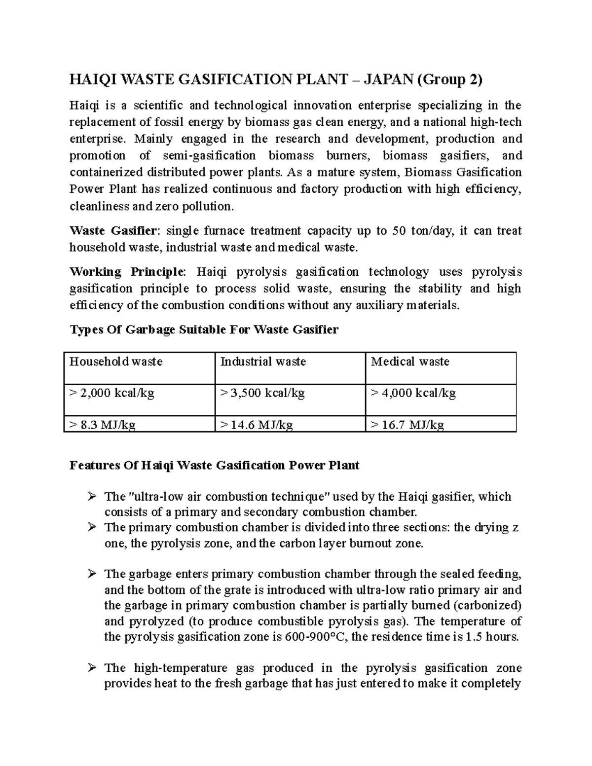 Haiqi Waste Gasification Plant - HAIQI WASTE GASIFICATION PLANT – JAPAN ...