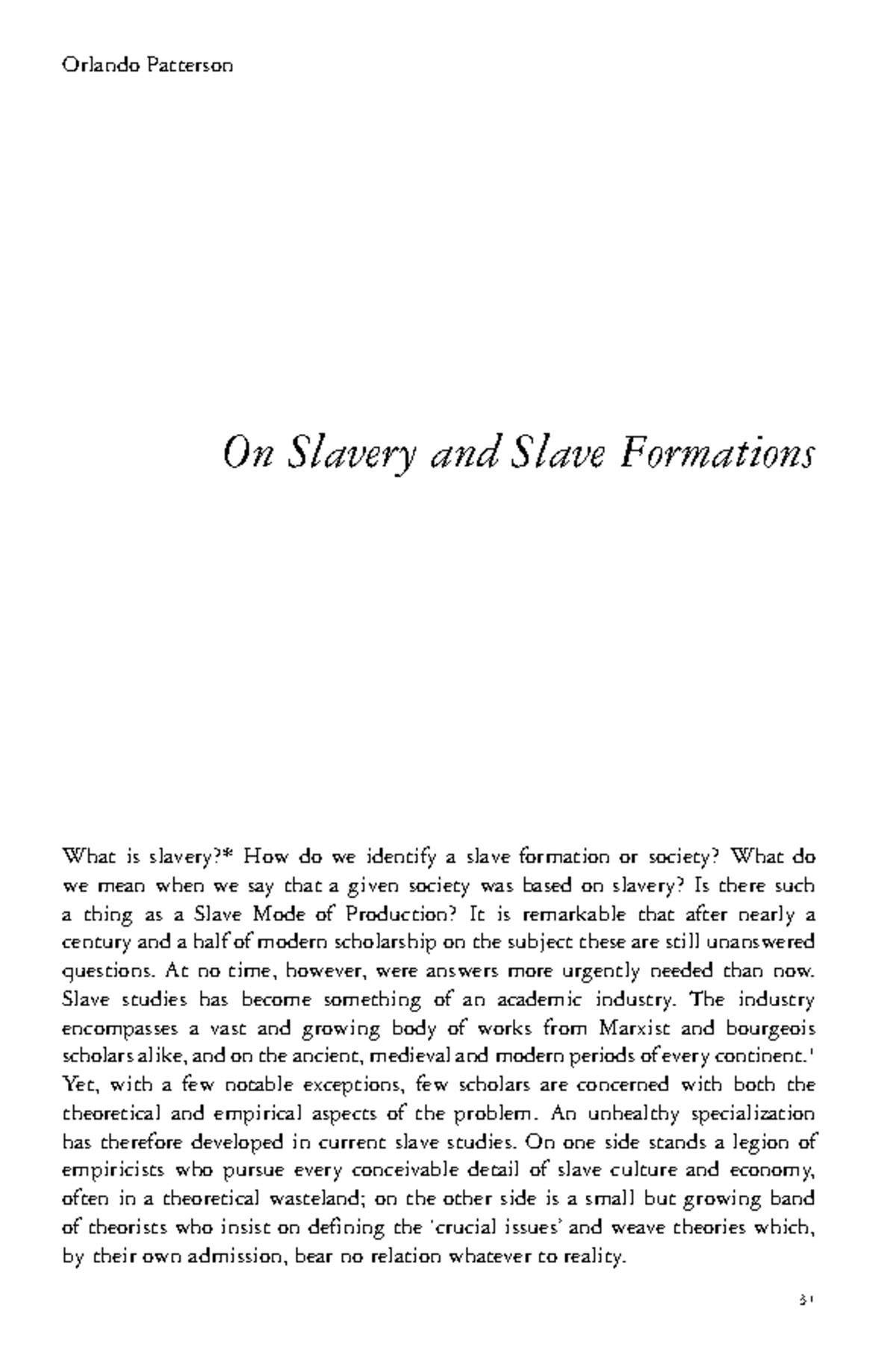 Patterson 1979 on slavery and slave formations - Orlando Patterson What ...