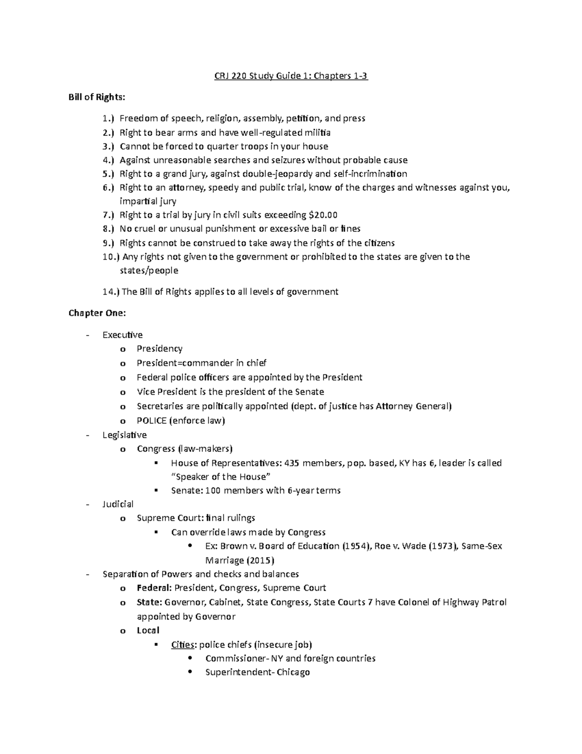 CRJ 220 Study Guide 1 (ch. 1-3) - CRJ 220 Study Guide 1: Chapters 1 ...